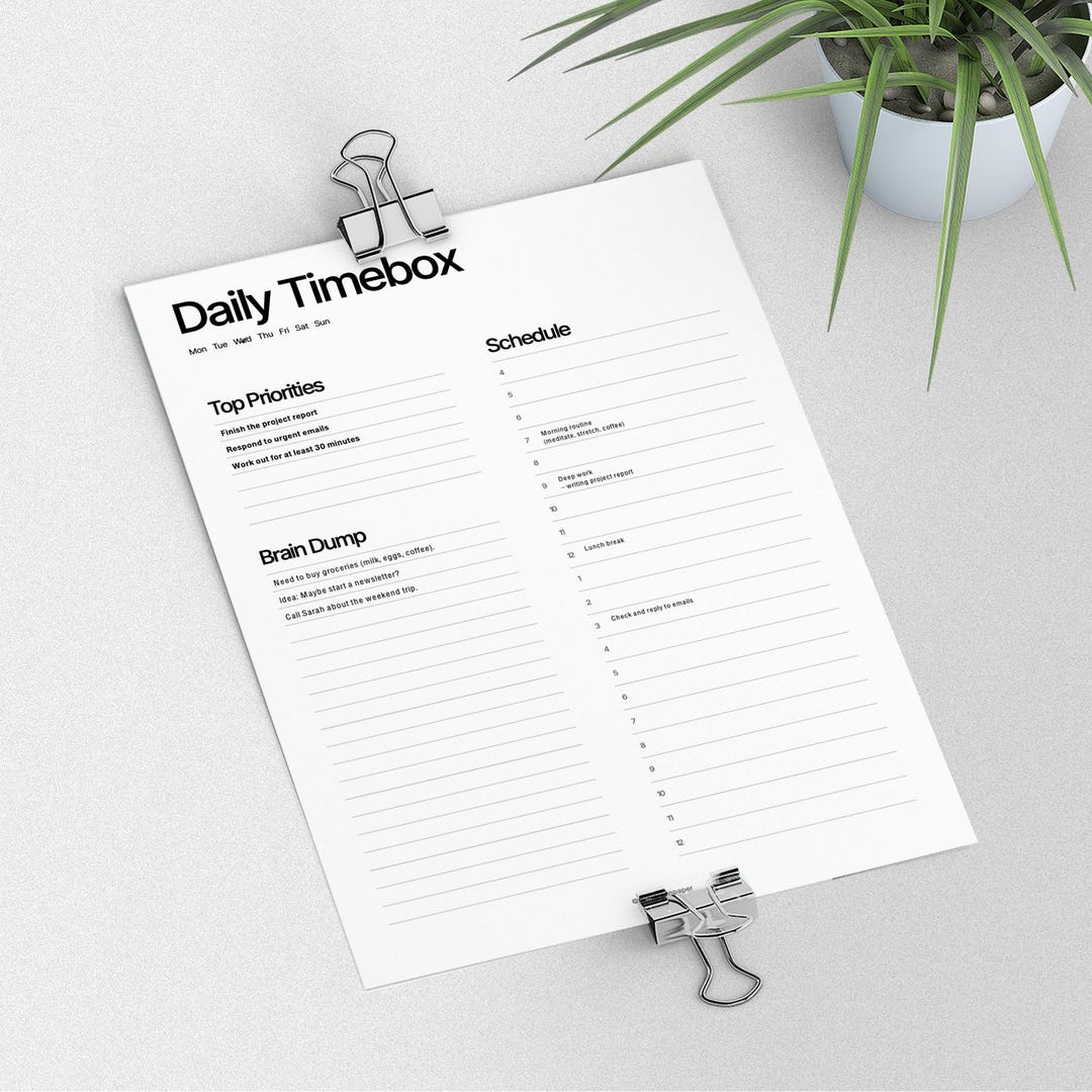 Fillable Daily Timebox Planner | Digital & Printable Hourly Schedule ...