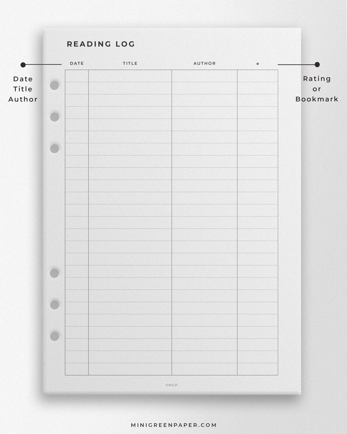 Reading Log Template Minimalist, Fillable Book Tracker PDF, Printable ...