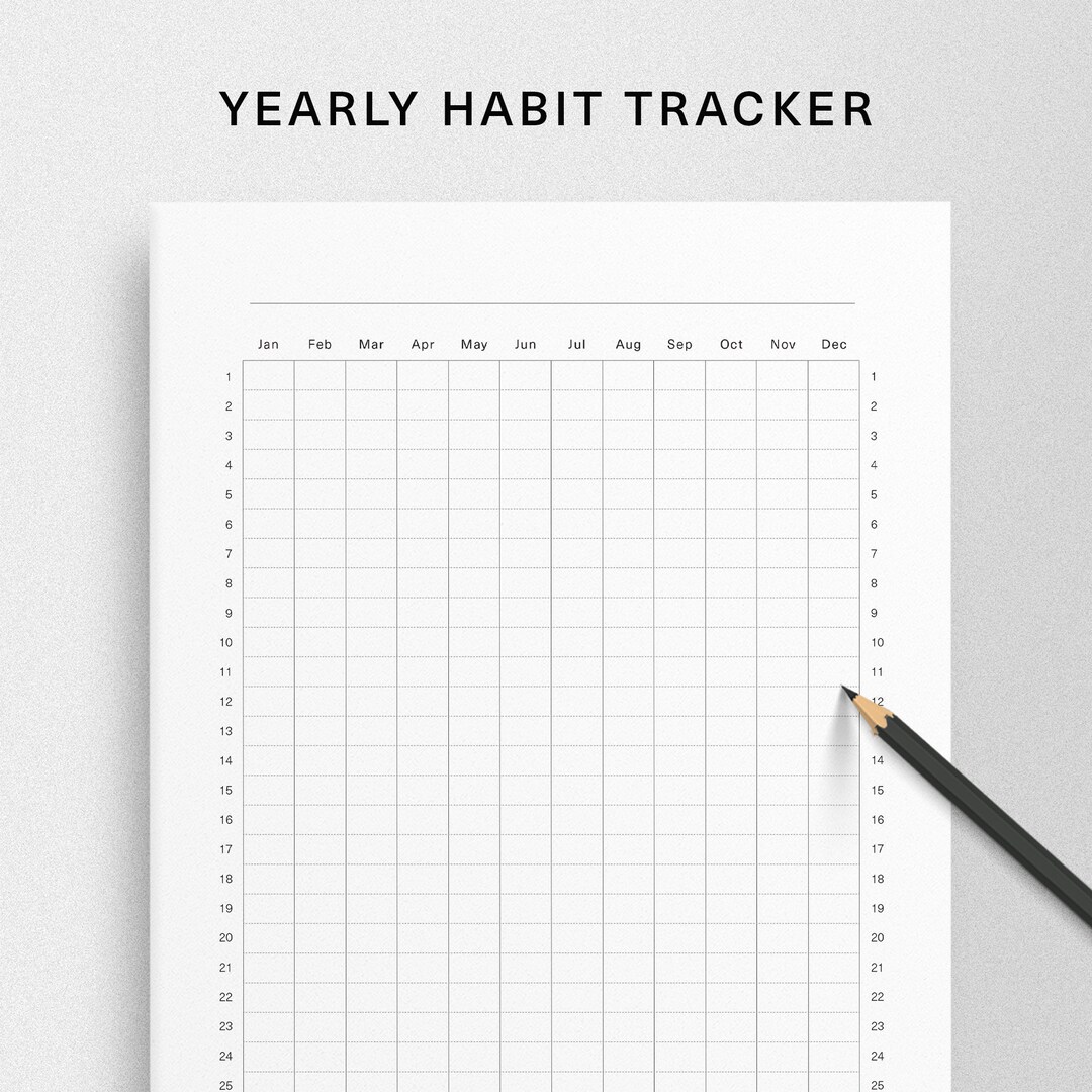 Yearly Habit Tracker Printable, 365 Days Tracker, Everyday Pixels, Year ...