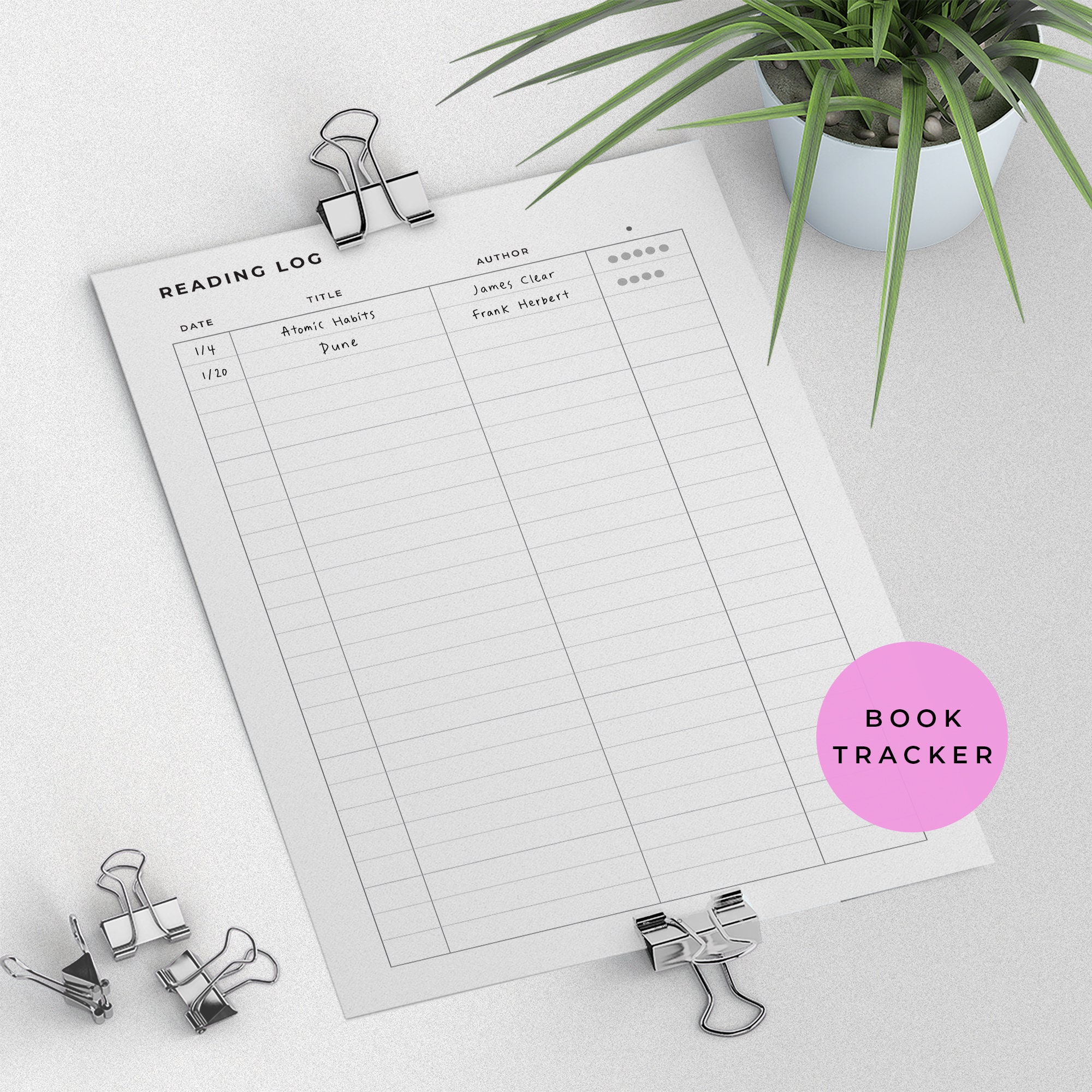 Reading Log Template Minimalist, Fillable Book Tracker PDF, Printable ...