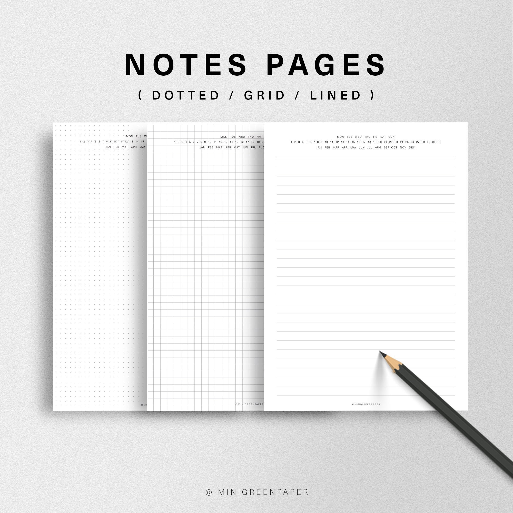 Notes Page Printable, Dotted, Grid, Lined Paper PDF, Minimalist Writing ...