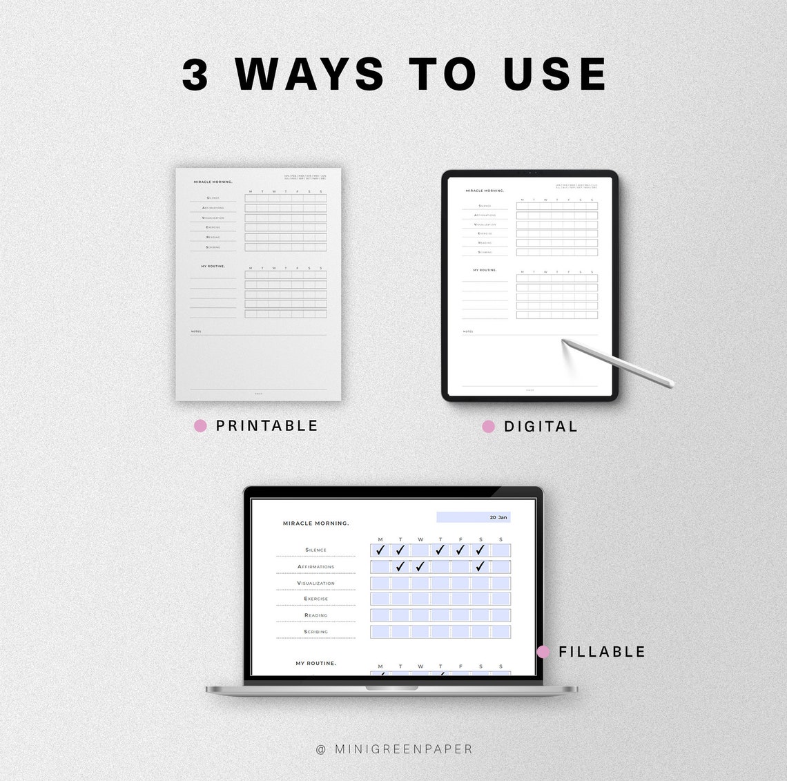 Miracle Morning Tracker | Printable Morning Routine Journal | Undated ...