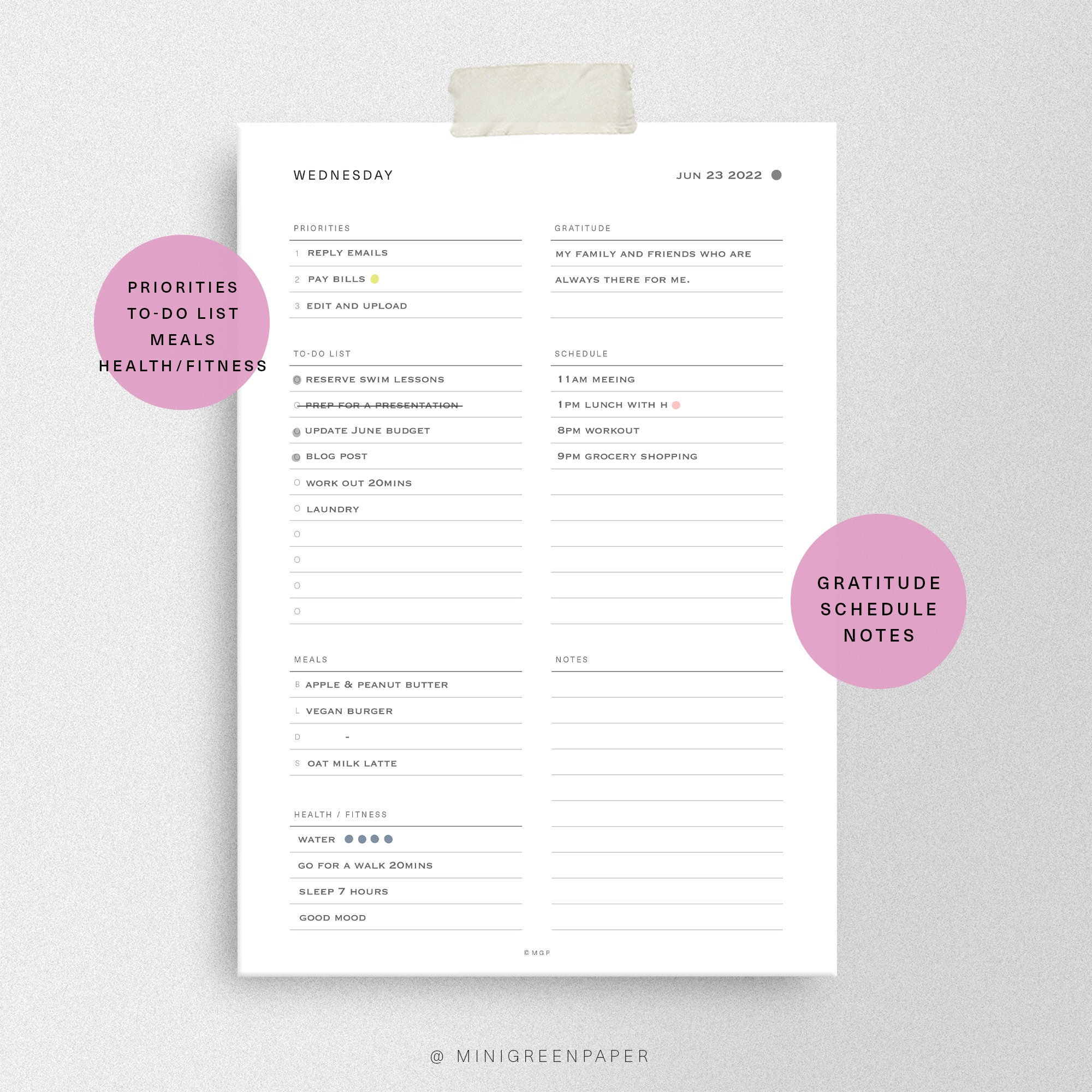 Daily Planner 7 Days Printable, Daily Productivity, Minimal Daily to Do ...
