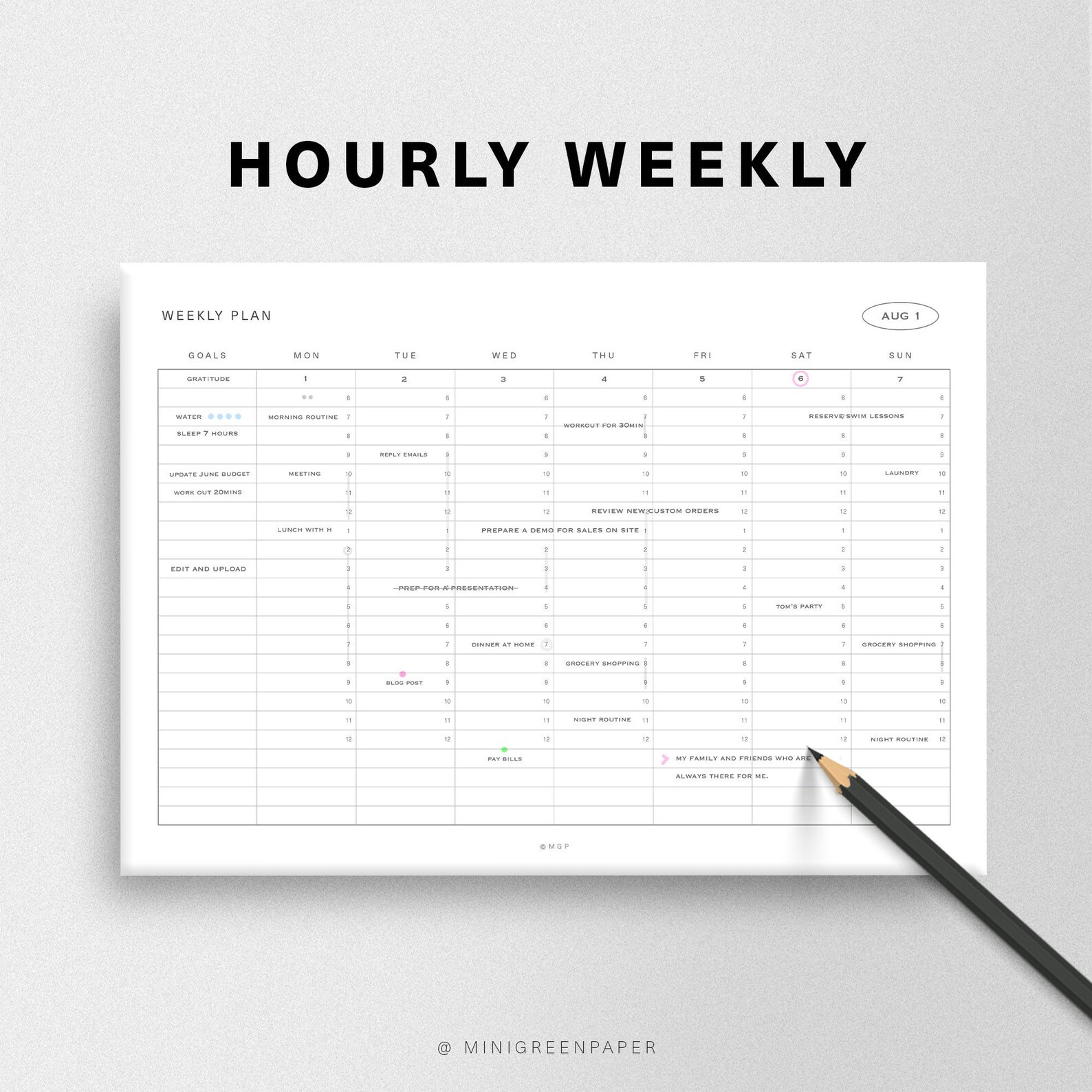 Weekly Hourly Schedule, Weekly Agenda Wall Planner, Minimal Weekly ...