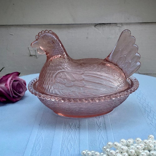 Hen on Nest Indiana Glass Company Vintage 2 Piece Set Circa - Etsy