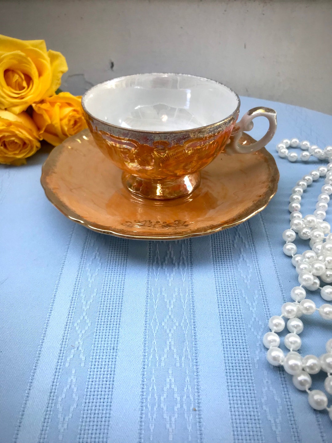 Vintage Lusterware/carnival Glass Marigold/orange Teacup and Saucer Set ...