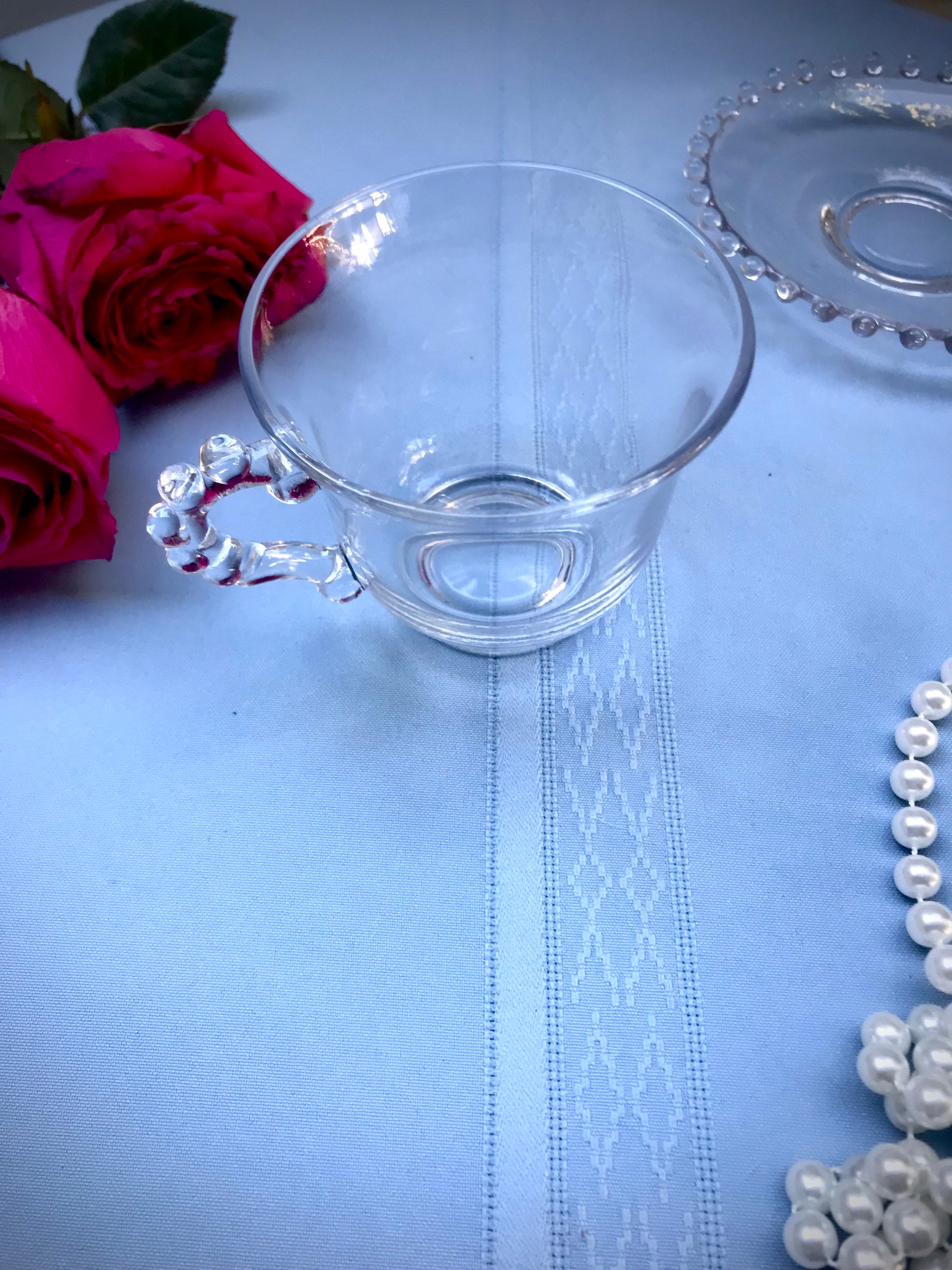 Vintage Candlewick Glass Cup and Saucer - Etsy