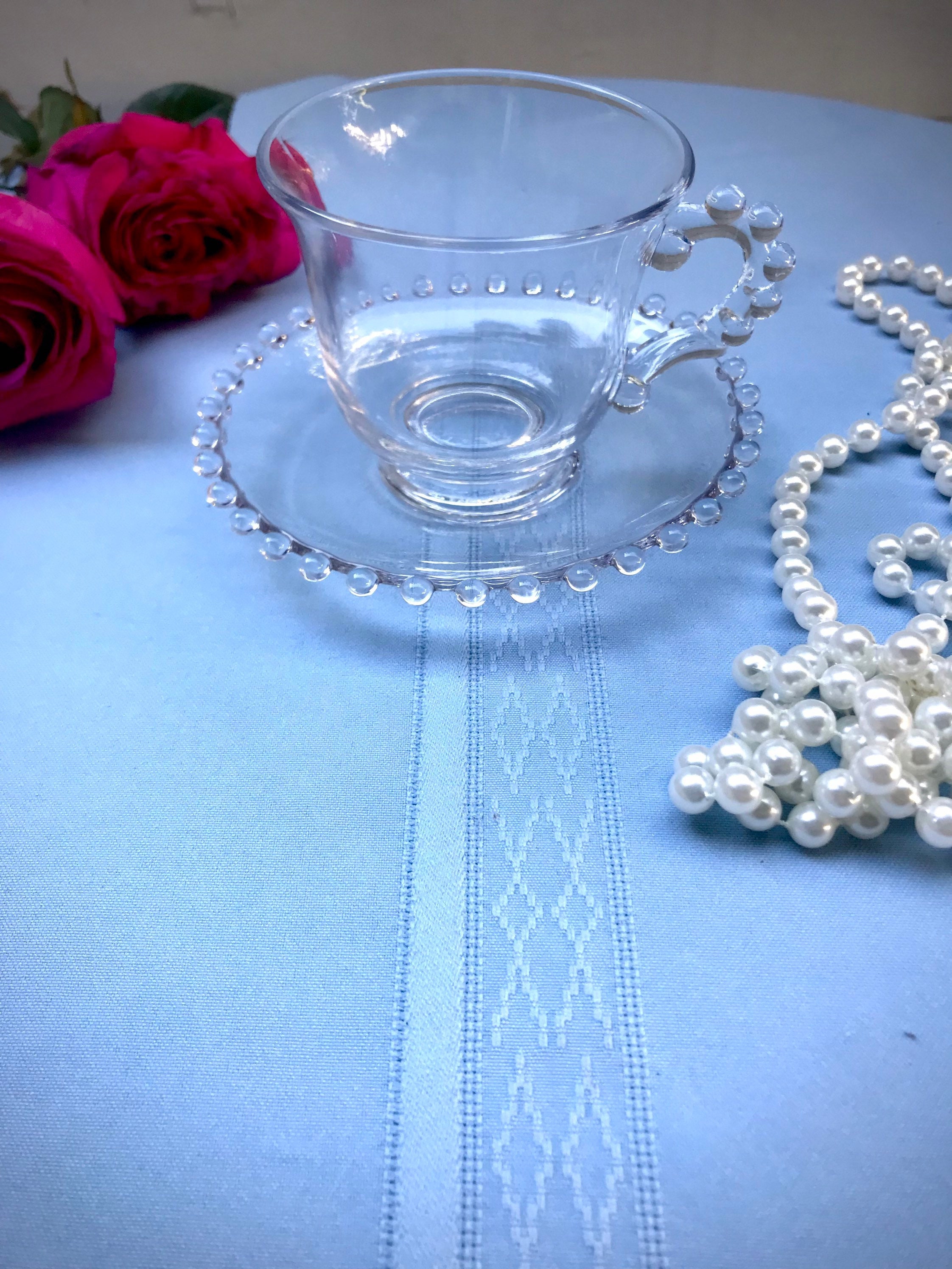 Vintage Candlewick Glass Cup and Saucer - Etsy