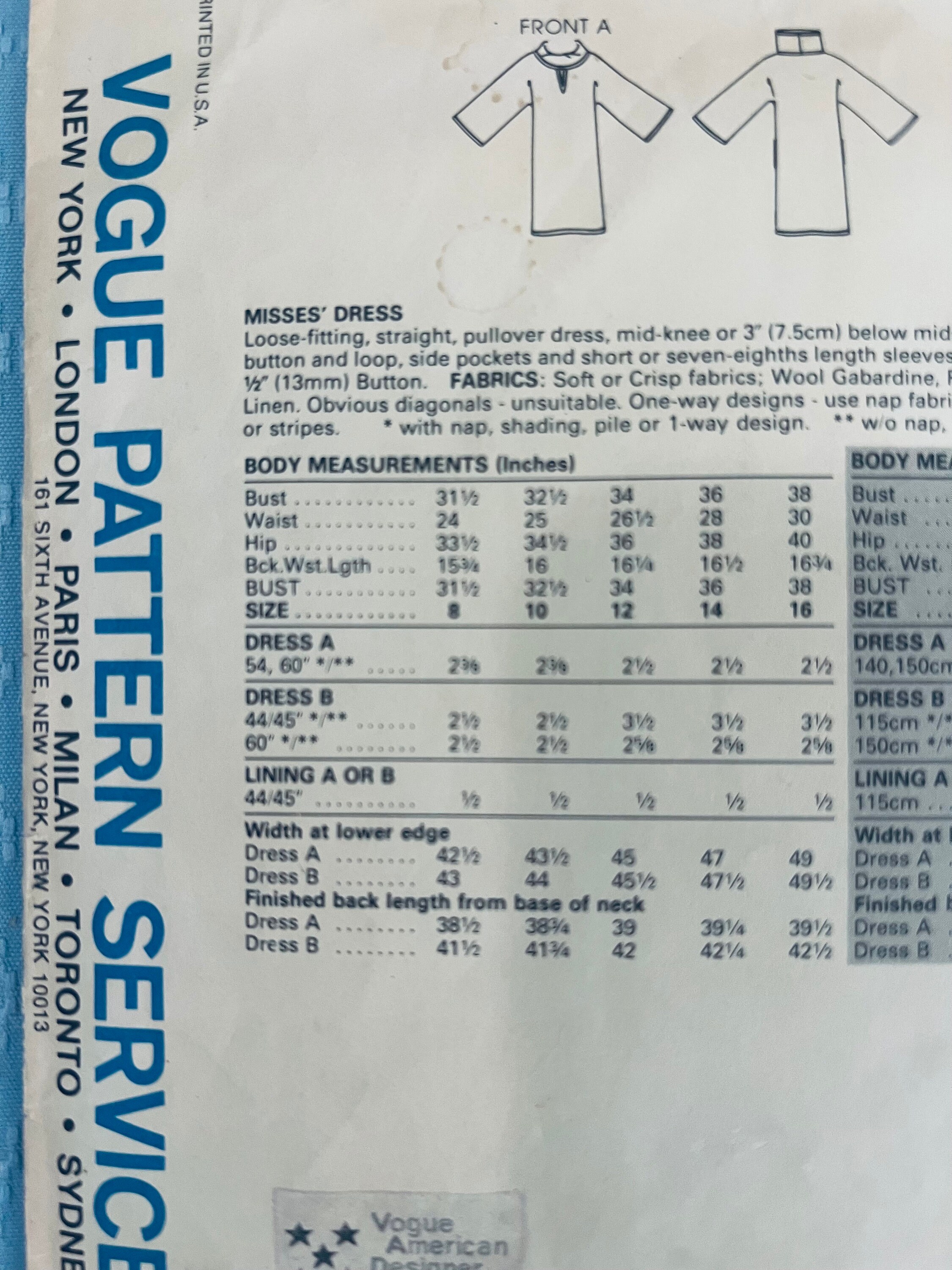 Vintage 1980s Dress Pattern, Vogue Sewing Pattern 1223, American ...