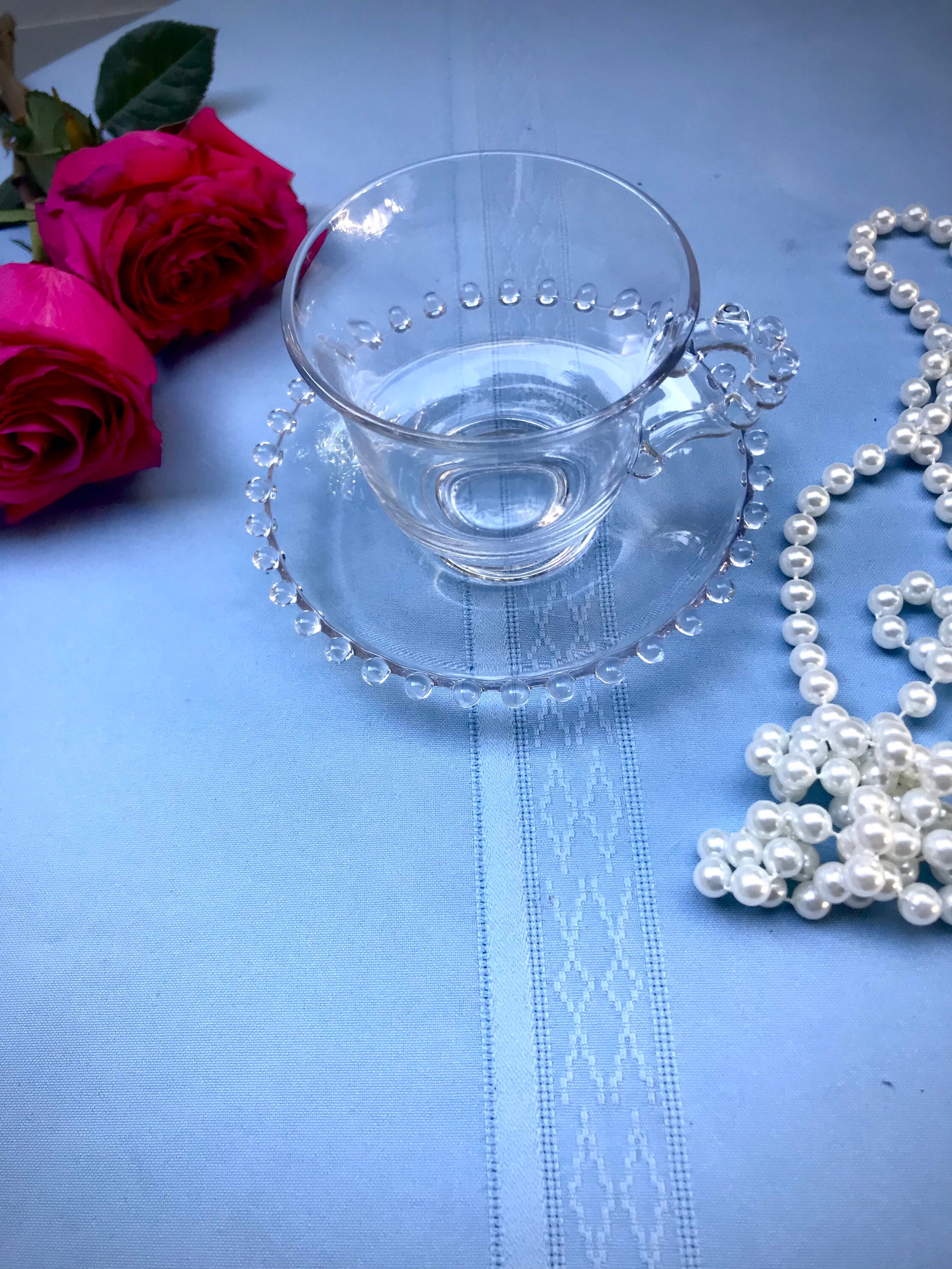 Vintage Candlewick Glass Cup and Saucer - Etsy