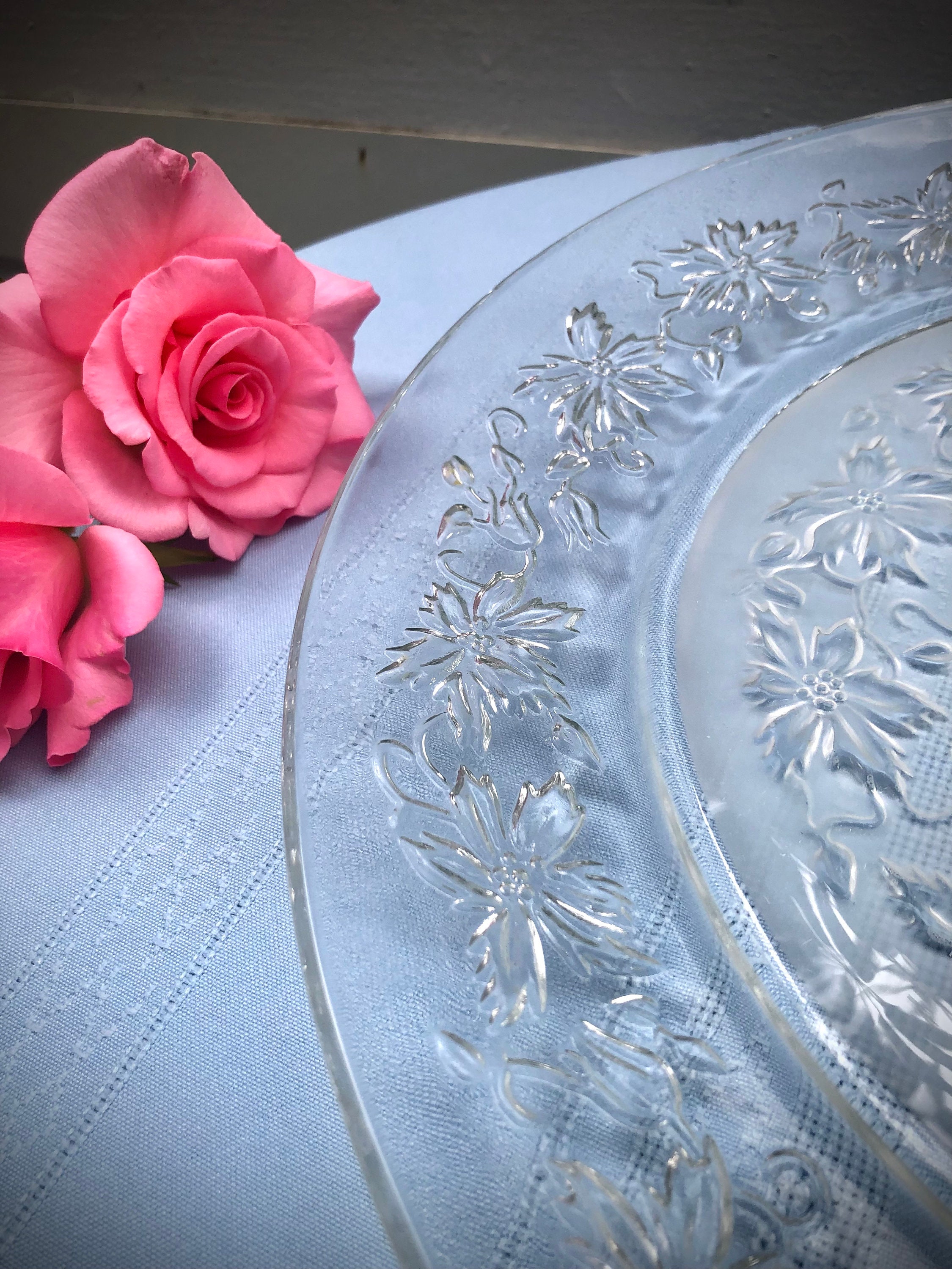 Vintage Fantasia 13-inch Torte Plate, Floral, Clear Pressed Glass, by ...