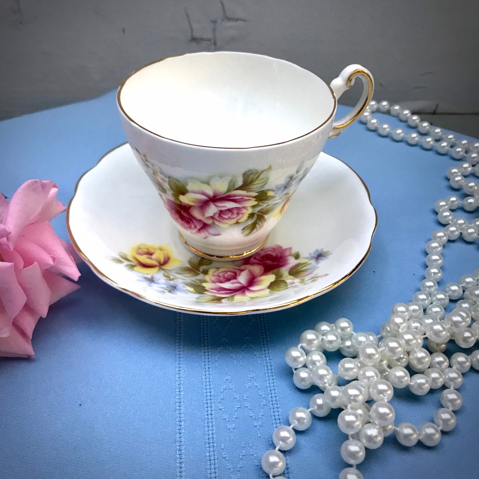 Vintage Regency Bone China Floral Teacup and Saucer Set - Etsy