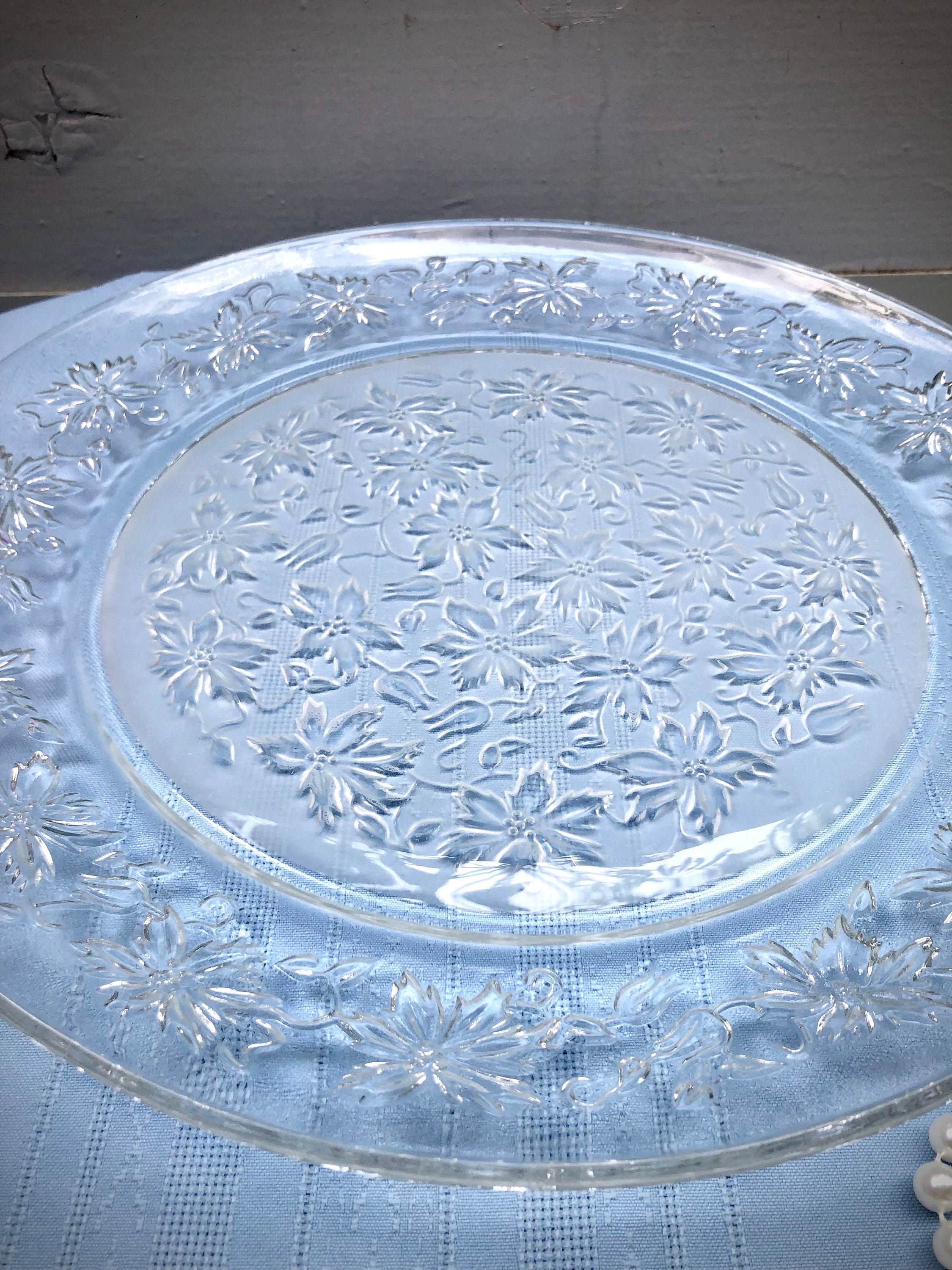 Vintage Fantasia 13-inch Torte Plate, Floral, Clear Pressed Glass, by ...