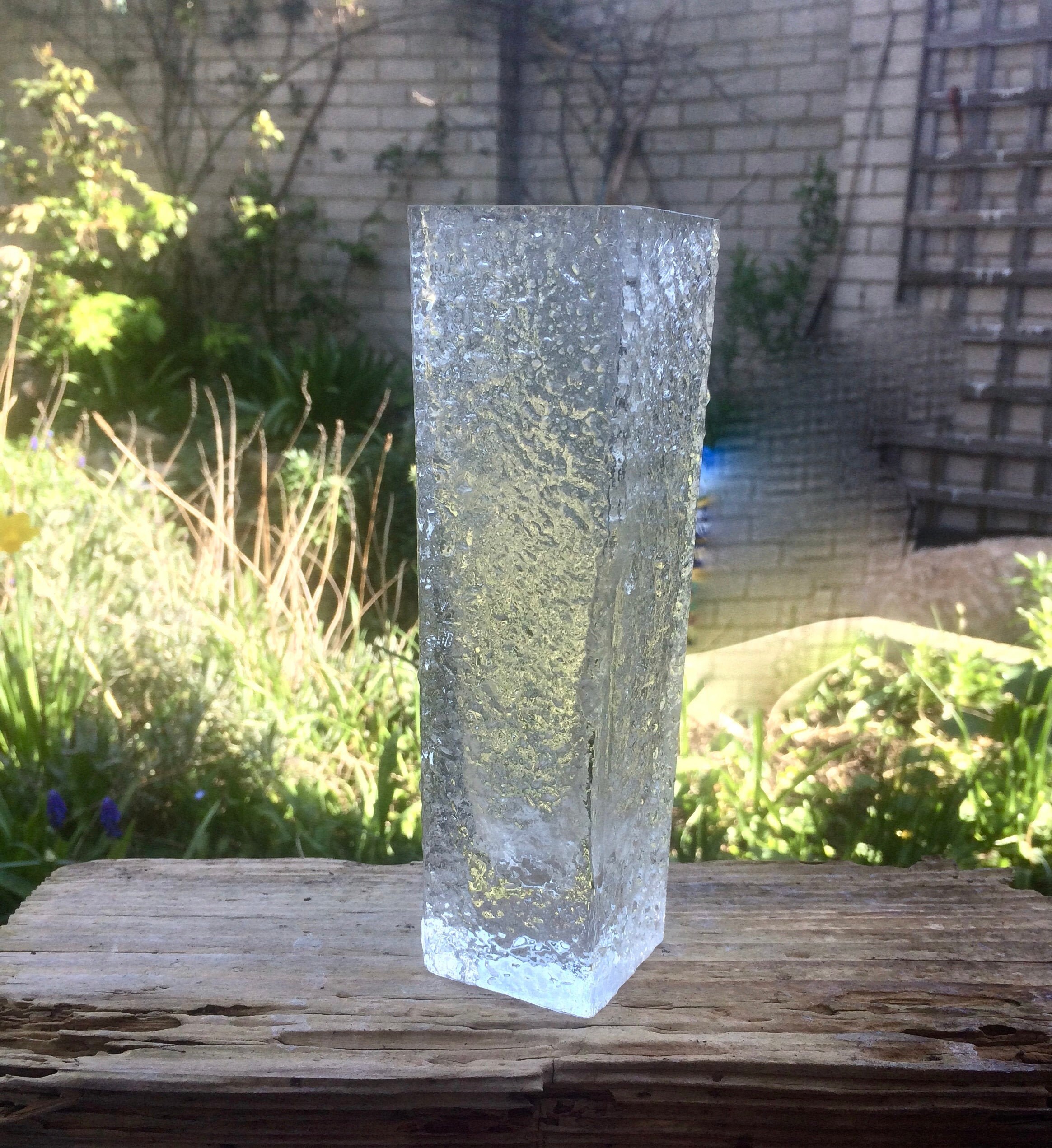 Paper & Party Supplies Patterned Glass Vase Vintage Square Base Tall ...