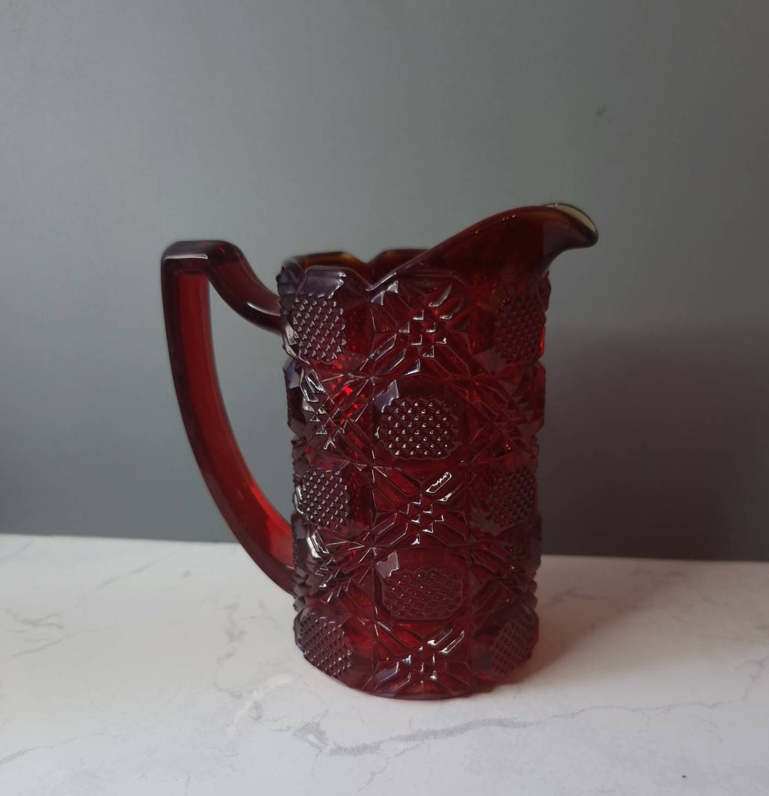 Antique Ruby Red Cross Hatch Pattern Pressed Glass Small Milk - Etsy