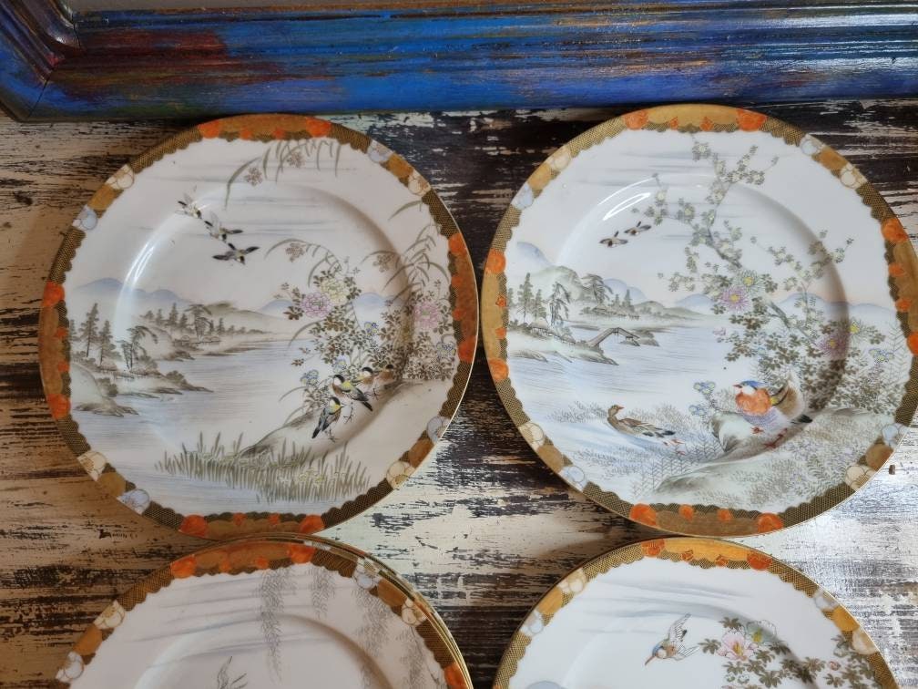 Antique KUTANI Japanese Plates X 9 Eggshell Porcelain Gilded Hand ...