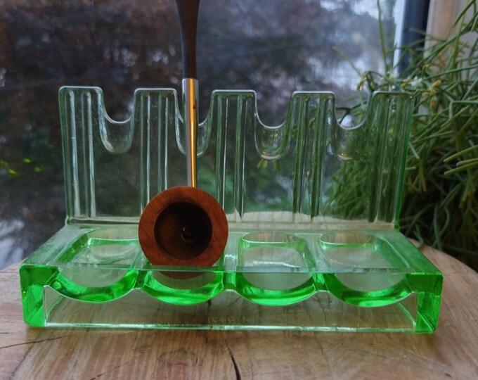 Very Rare Uranium Depression Glass Pipe Rack Pipe Holder Cigar Rack - 4 ...