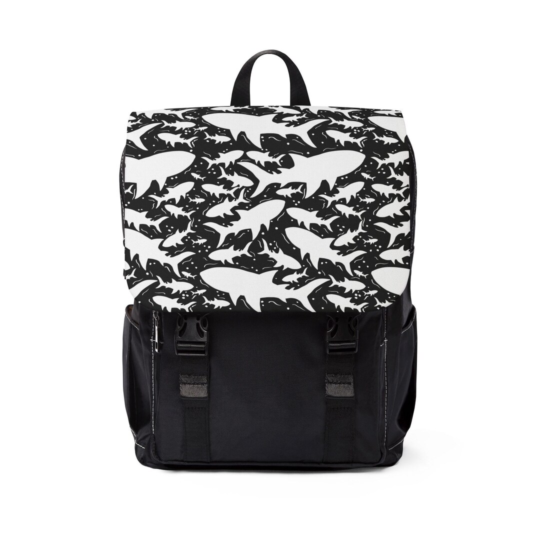 Shark Print Backpack black and White - Etsy