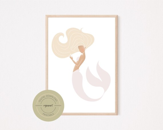 Pink Mermaid Wall Art Printable Coastal Neutral Colours - Etsy