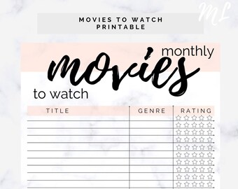 Movies to Watch List Movie Tracker Printable Movie List Printable ...