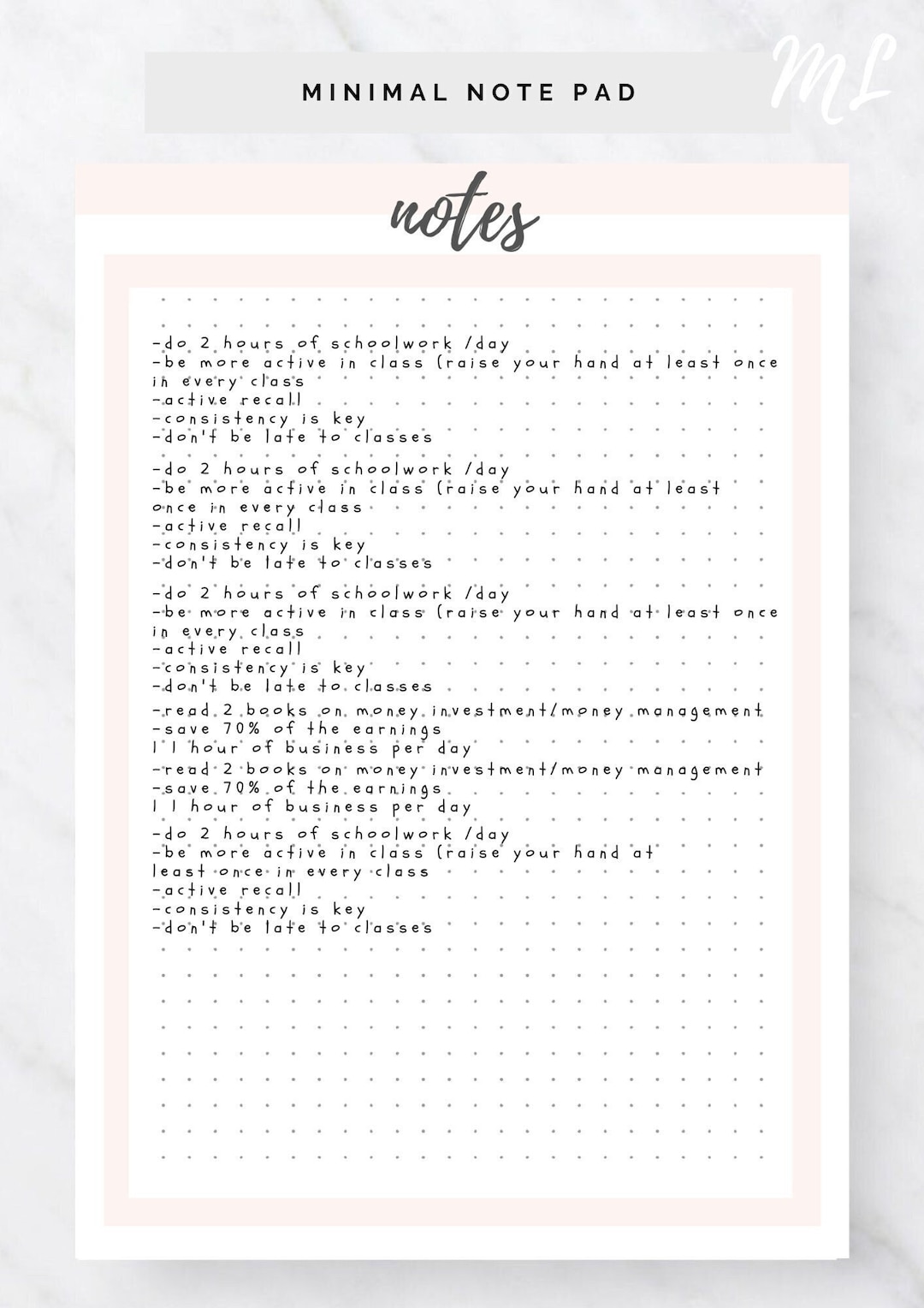 Minimal Notes Printable, Dotted Note Paper, Notes Page Planner ...