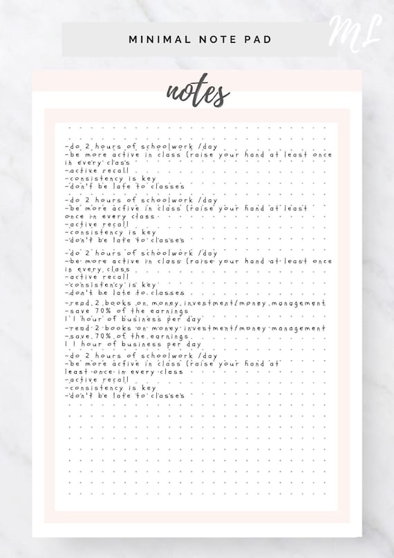 Minimal Notes Printable Dotted Note Paper Notes Page | Etsy