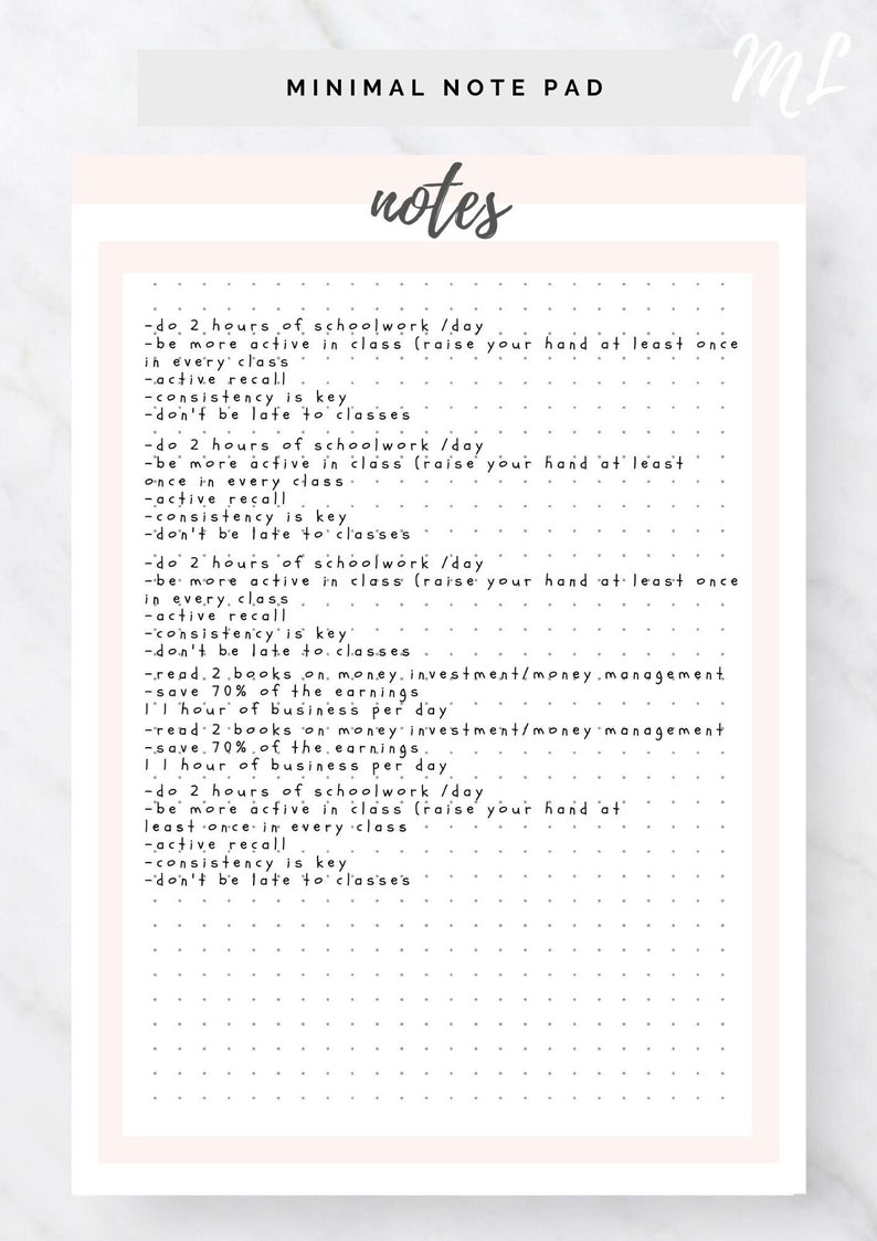 Minimal Notes Printable, Dotted Note Paper, Notes Page Planner ...