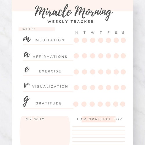 MIRACLE MORNING JOURNAL Weekly Miracle Morning Tracker the - Etsy