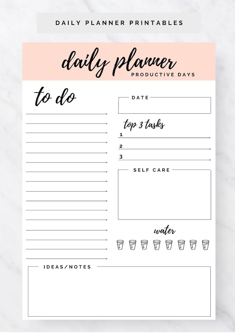Daily Pink Planner, Printable Planner, Daily Schedule, Daily Organizer ...