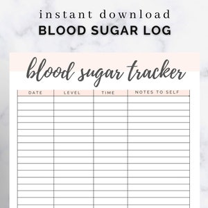 Blood Sugar Log Printable - Blood Sugar Reading Tracker - Blood Glucose ...