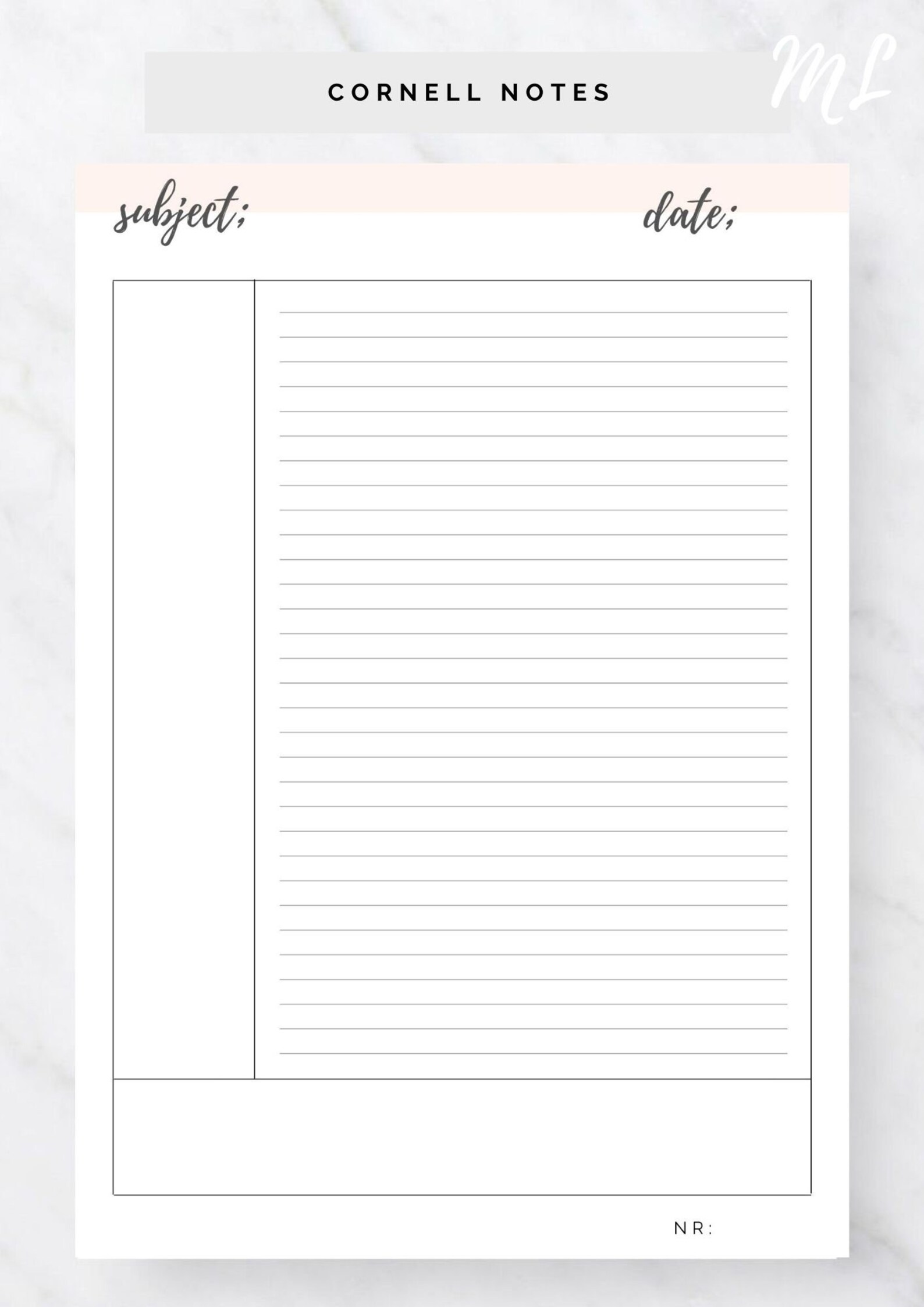 SIMPLE Cornell Notes Method Paper Student Note Template Dot Grid Lined ...