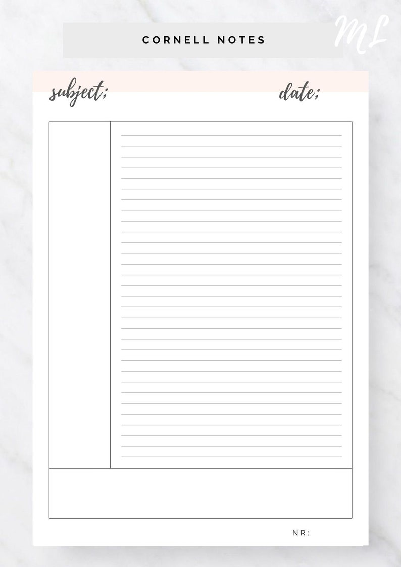 SIMPLE Cornell Notes Method Paper Student Note Template Dot Grid Lined ...