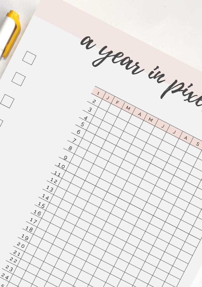 A Year in Pixels Printable, Mood Tracker, Bullet Journal Printable ...