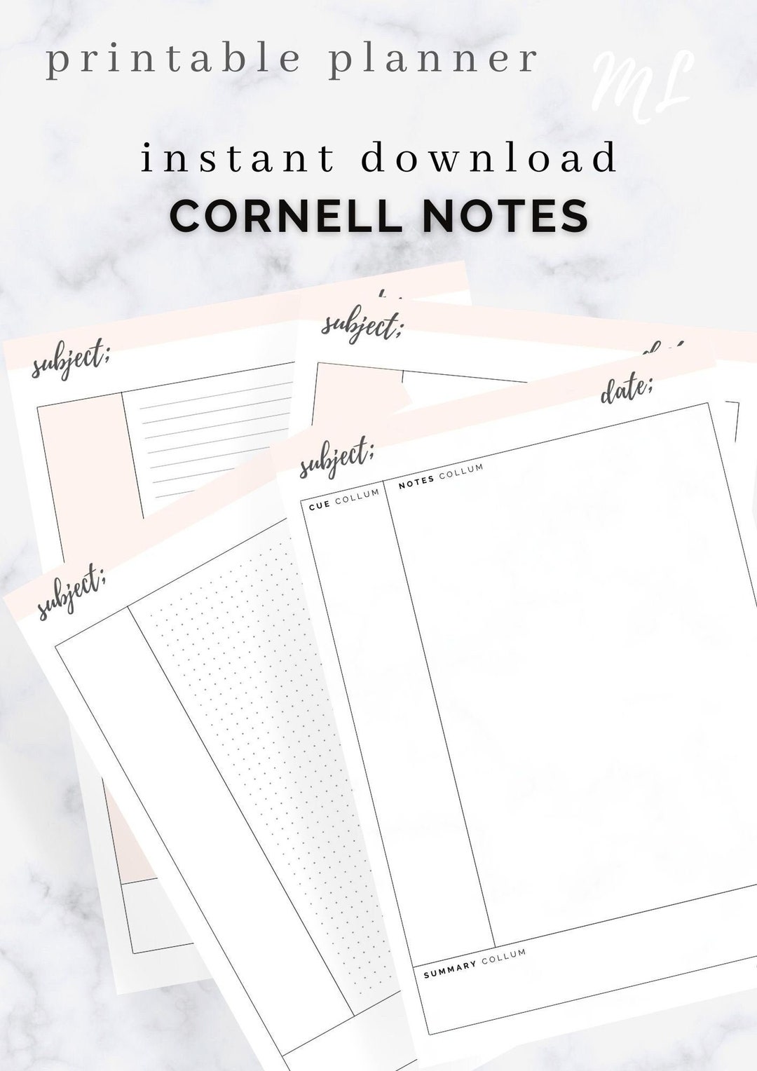 SIMPLE Cornell Notes Method Paper Student Note Template Dot Grid Lined ...