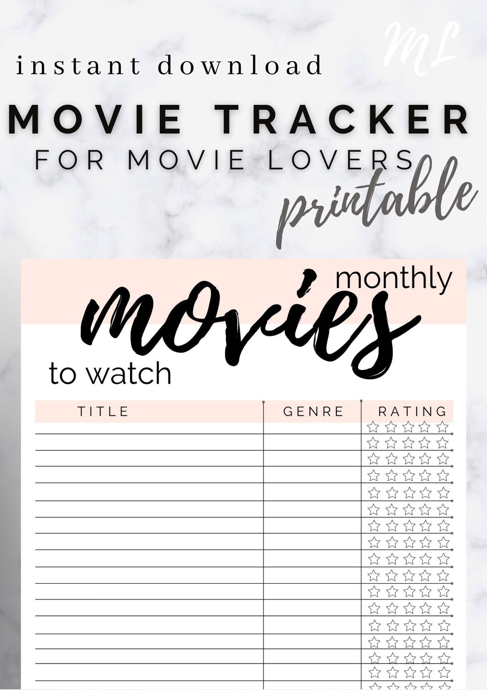 Movies to Watch List Movie Tracker Printable Movie List Printable ...