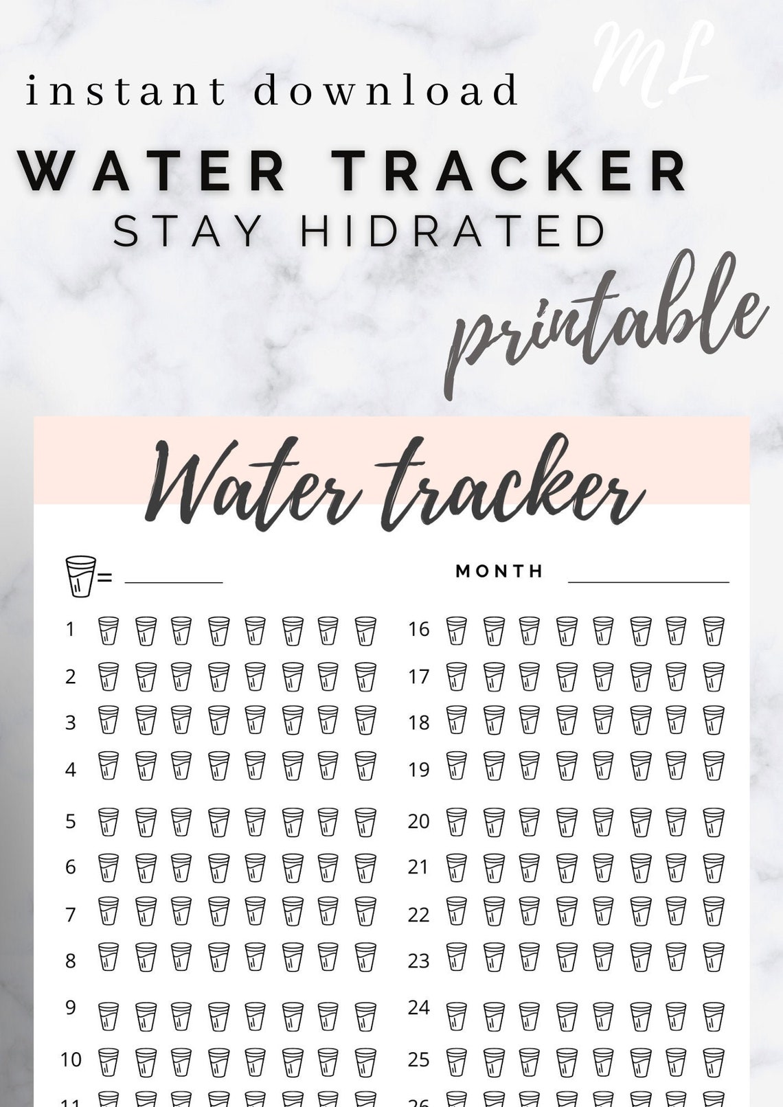 Water Intake Tracker - Water Tracker - Minimal Water Journal - Water ...