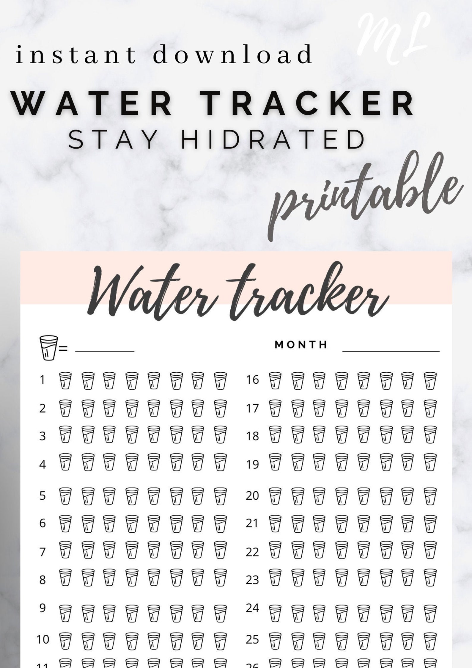 Water Intake Tracker - Water Tracker - Minimal Water Journal - Water ...