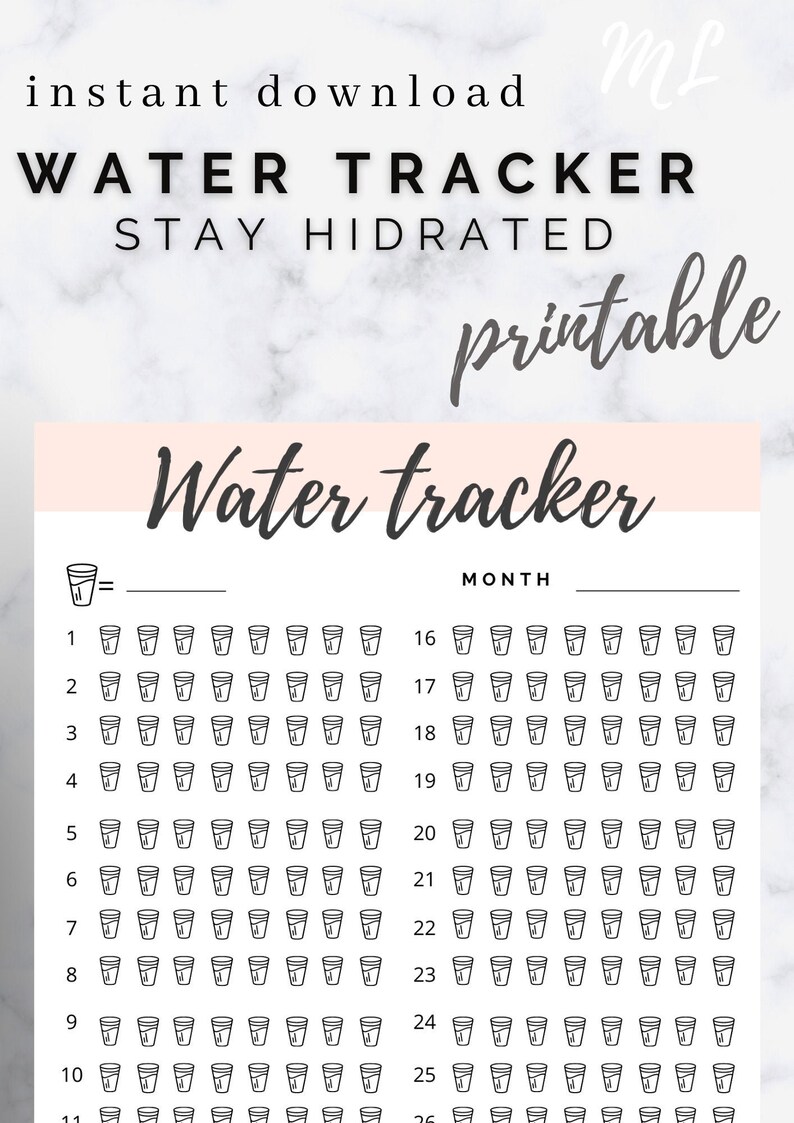 Water Intake Tracker - Water Tracker - Minimal Water Journal - Water ...