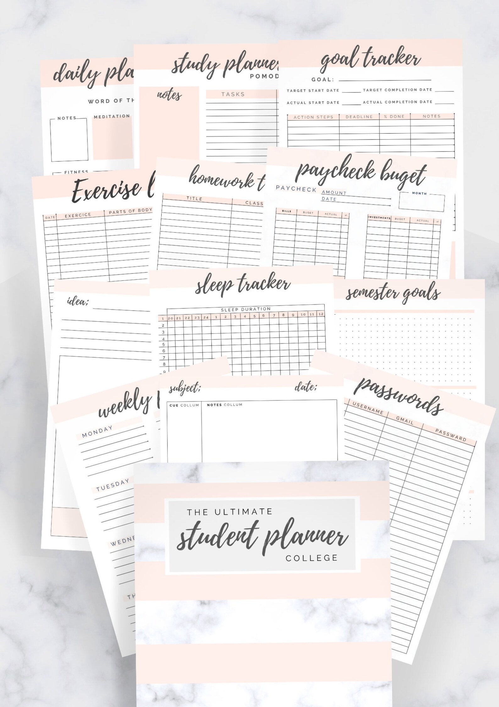 Student Planner Study Planner Printable Academic Planner College School ...