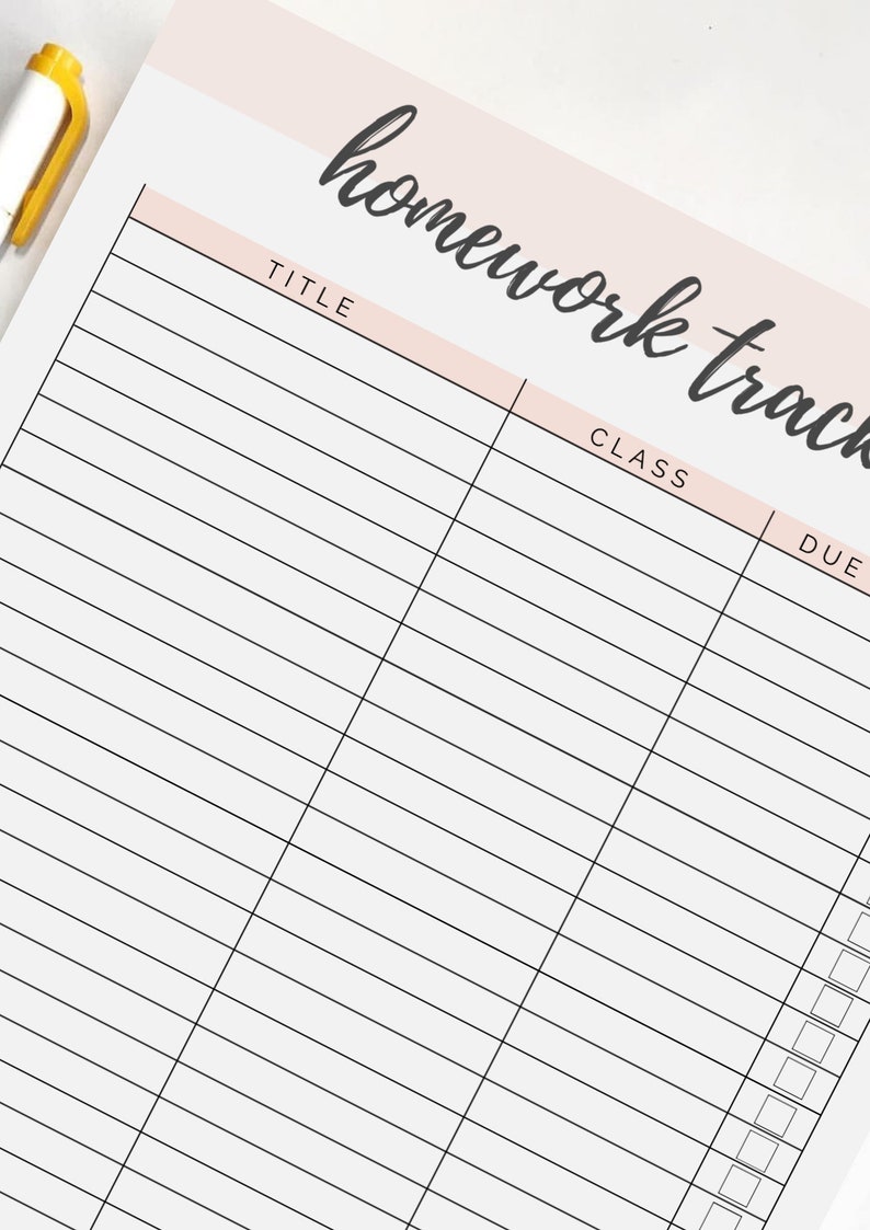 Homework Tracker, Printable Planner, Homework Planner, Assignment ...