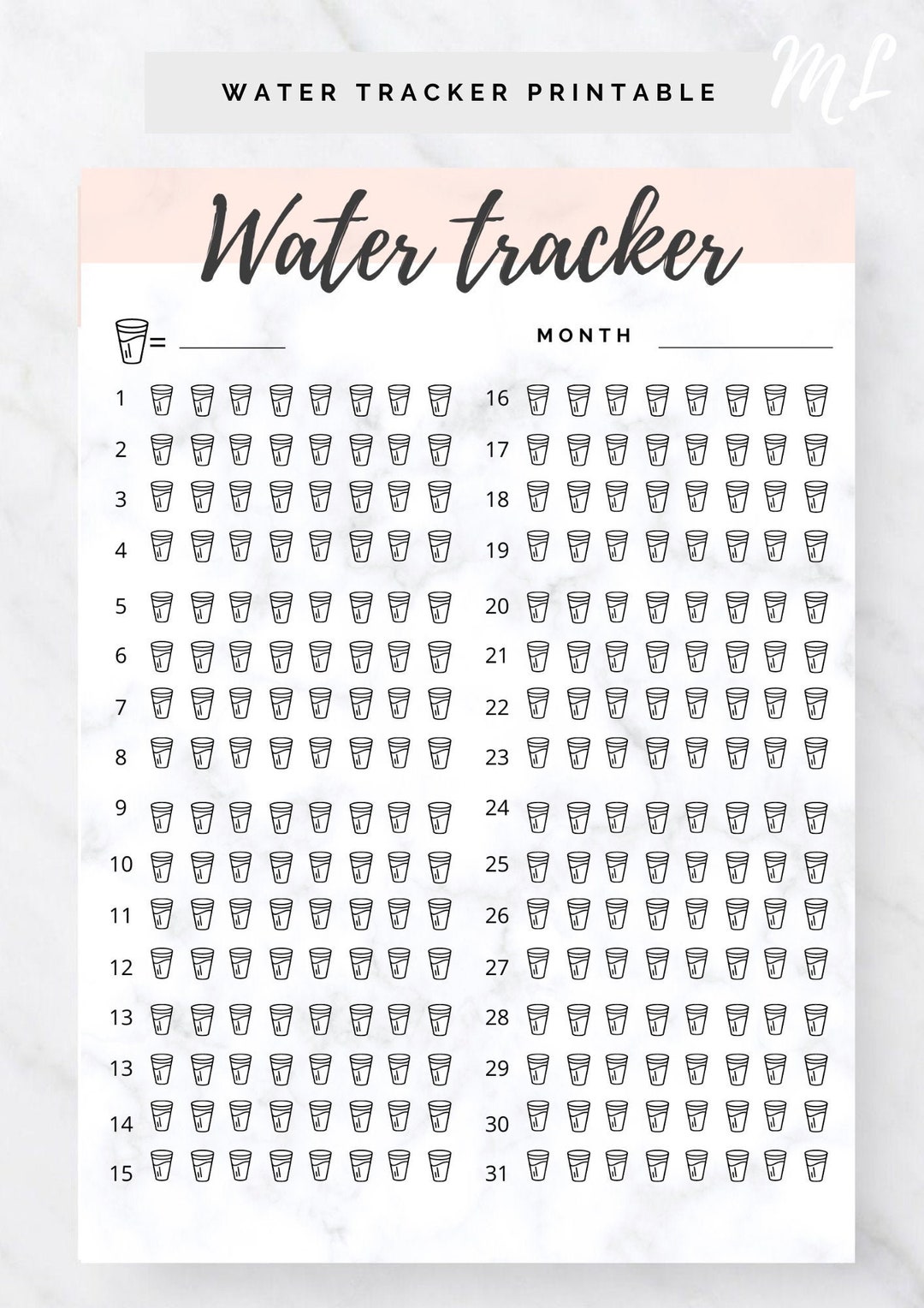 Water Intake Tracker - Water Tracker - Minimal Water Journal - Water ...