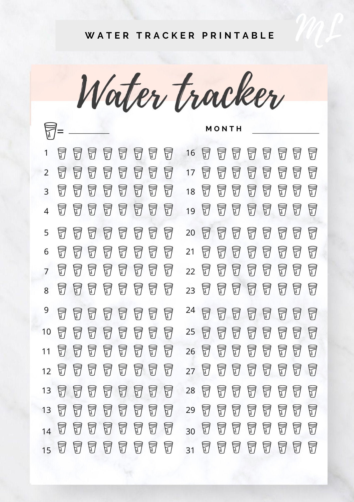 Water Intake Tracker - Water Tracker - Minimal Water Journal - Water ...