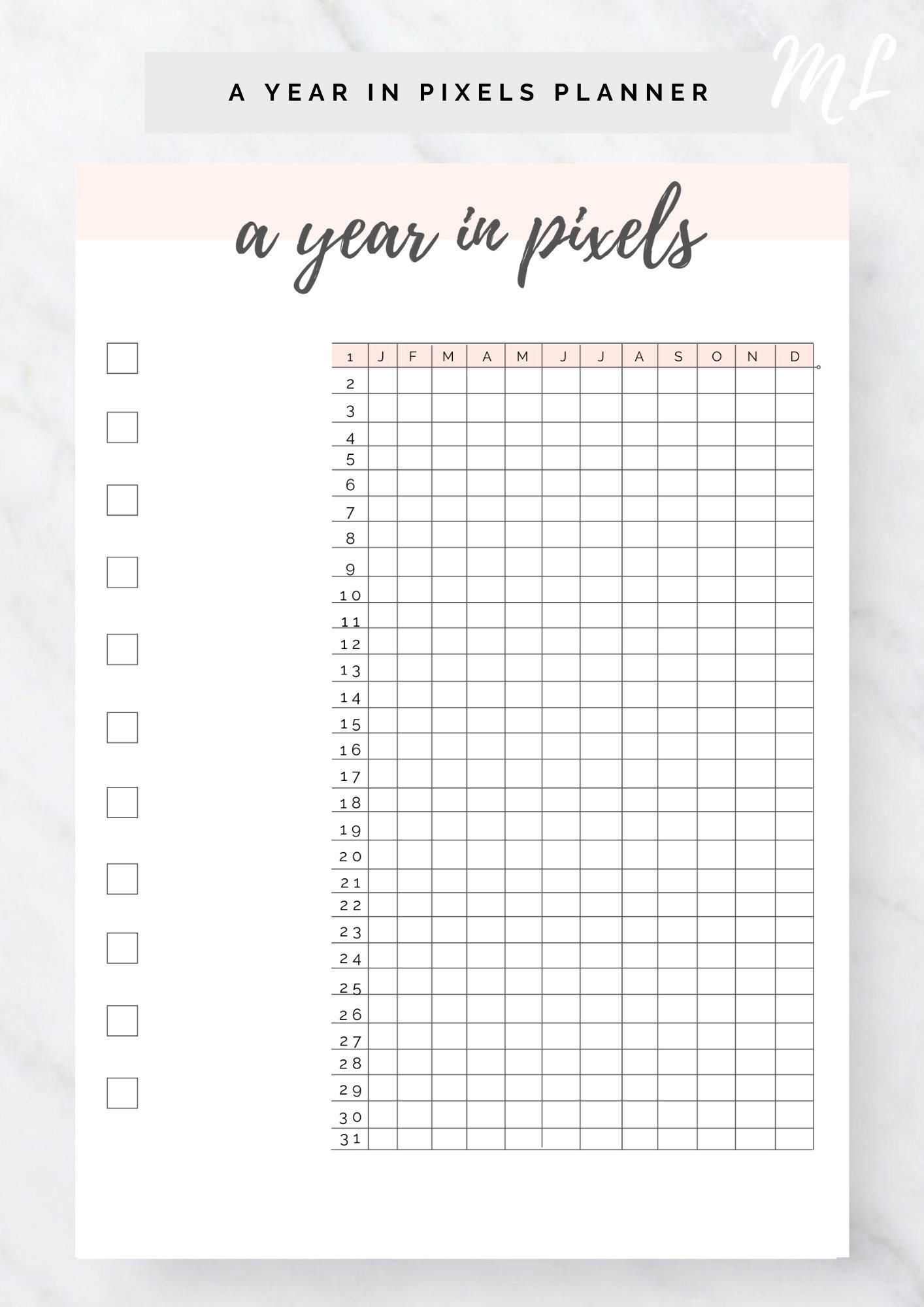 A Year in Pixels Printable, Mood Tracker, Bullet Journal Printable ...