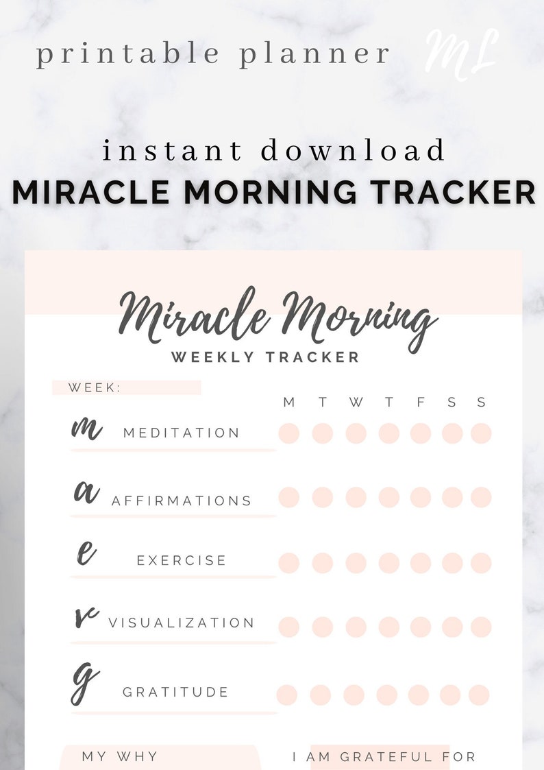 MIRACLE MORNING JOURNAL Weekly Miracle Morning Tracker, the Miracle ...