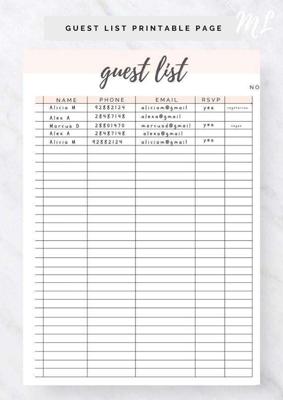 Editable Guest List Planner Wedding Guest List Tracker RSVP | Etsy