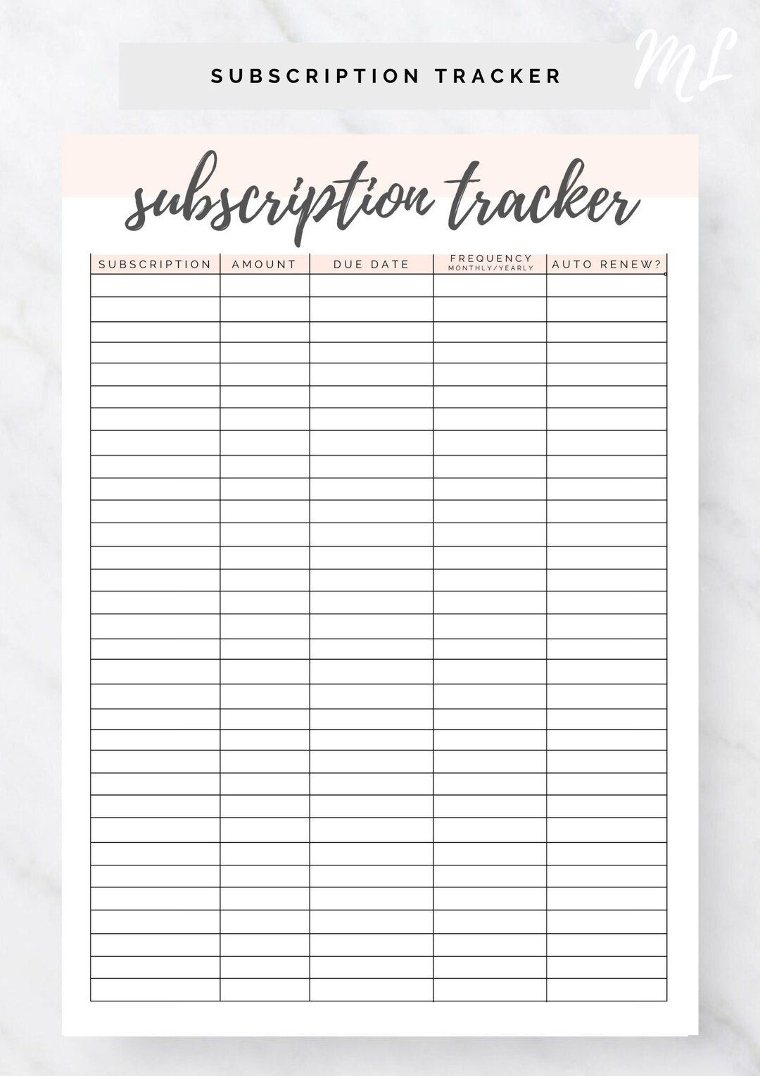 Subscription Tracker Printable Subscription Log Expense Tracker Planner ...