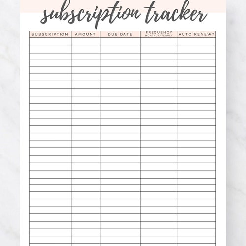 Subscription Tracker Printable Subscription Log Expense - Etsy