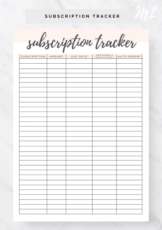 Subscription Tracker Printable Subscription Log Expense | Etsy