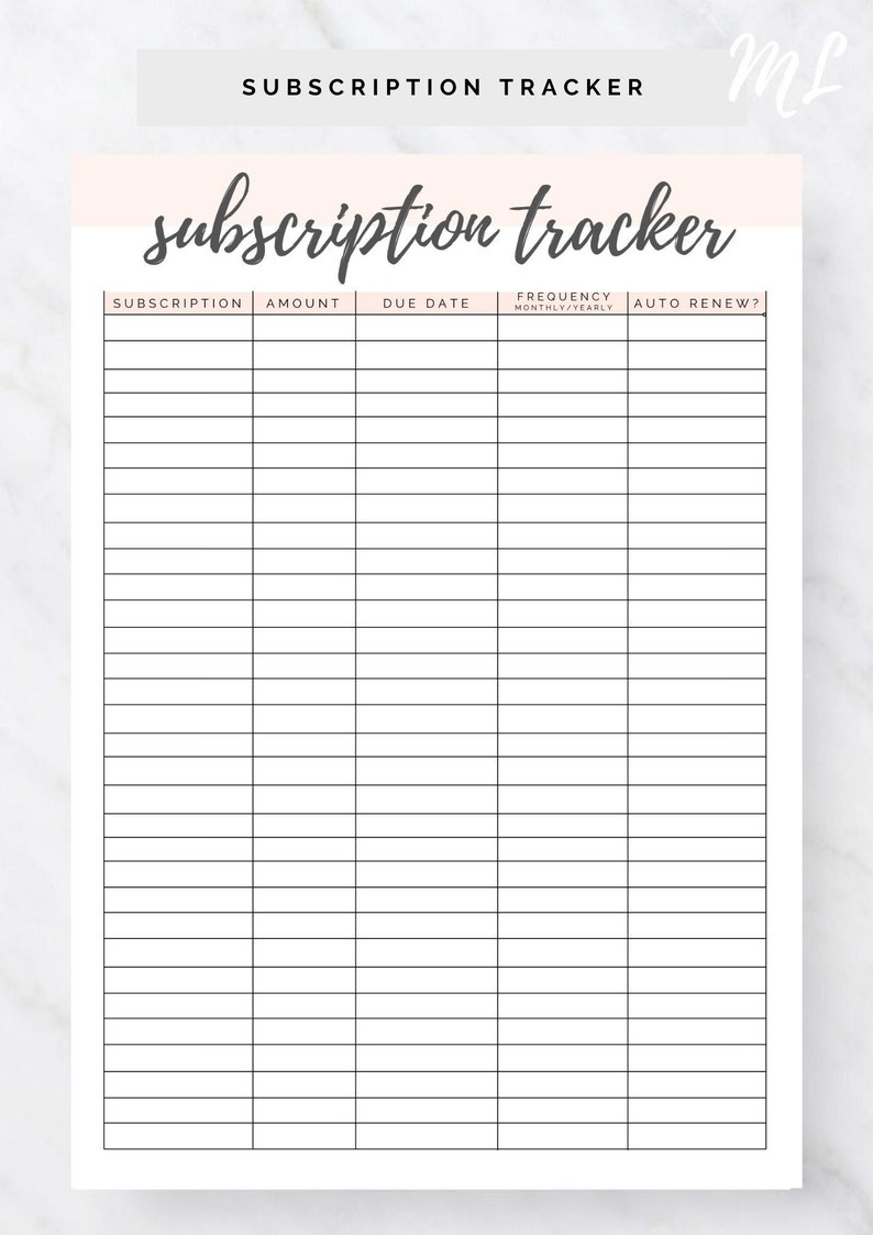Subscription Tracker Printable Subscription Log Expense Tracker Planner ...