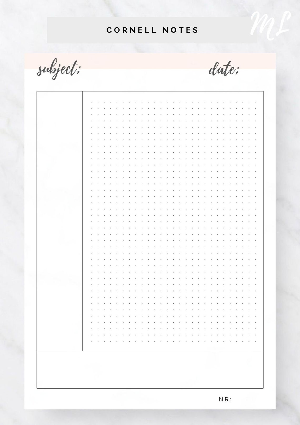 SIMPLE Cornell Notes Method Paper Student Note Template Dot Grid Lined ...
